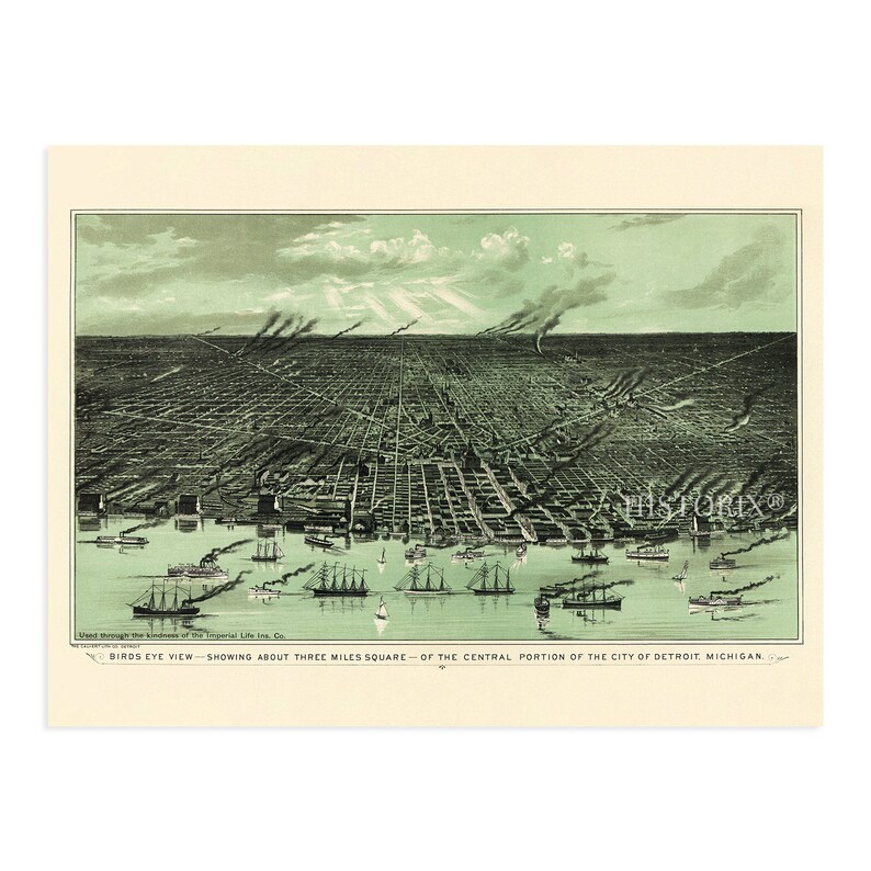 1889 Detroit Michigan Map Vintage Detroit Wall Map History Map of ...