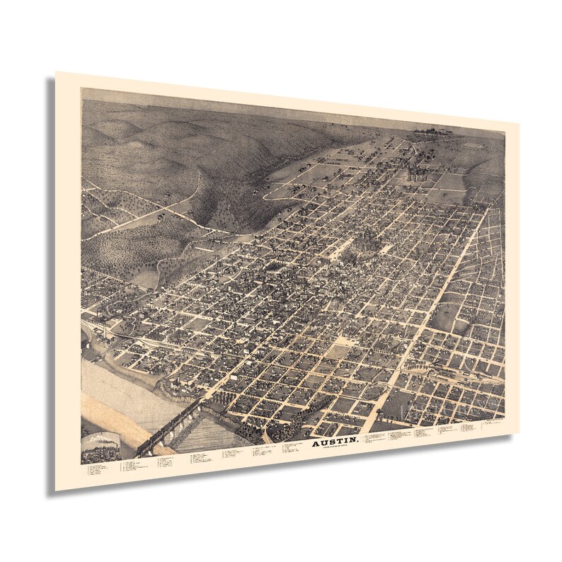1887 Austin Texas Map Vintage Austin Texas Wall Art Old - Etsy