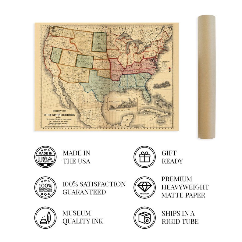 1861 American Civil War Map Vintage Map of the United States - Etsy