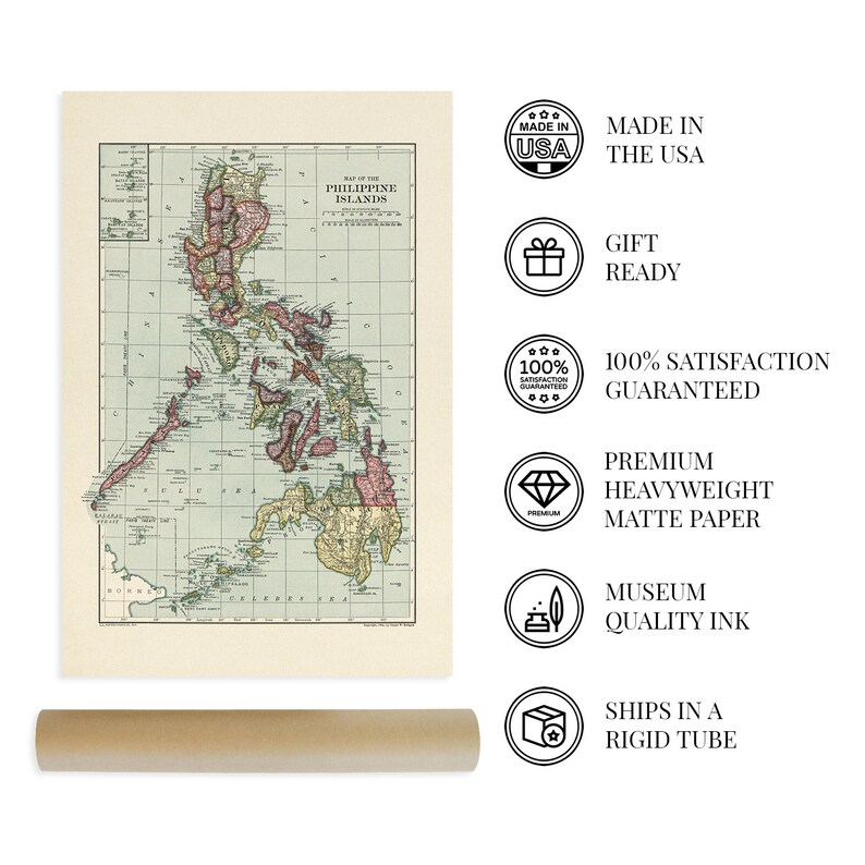 1906 Philippines Map Vintage Map of the Philippines History Map of ...