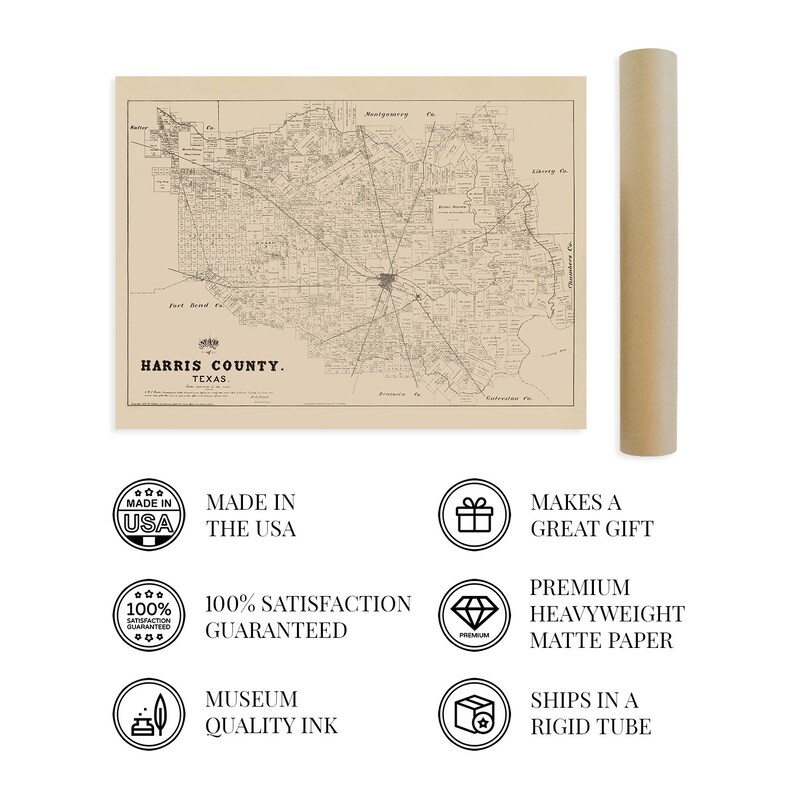 1879 Harris County Texas Map - Old Harris County Map - History Map of ...