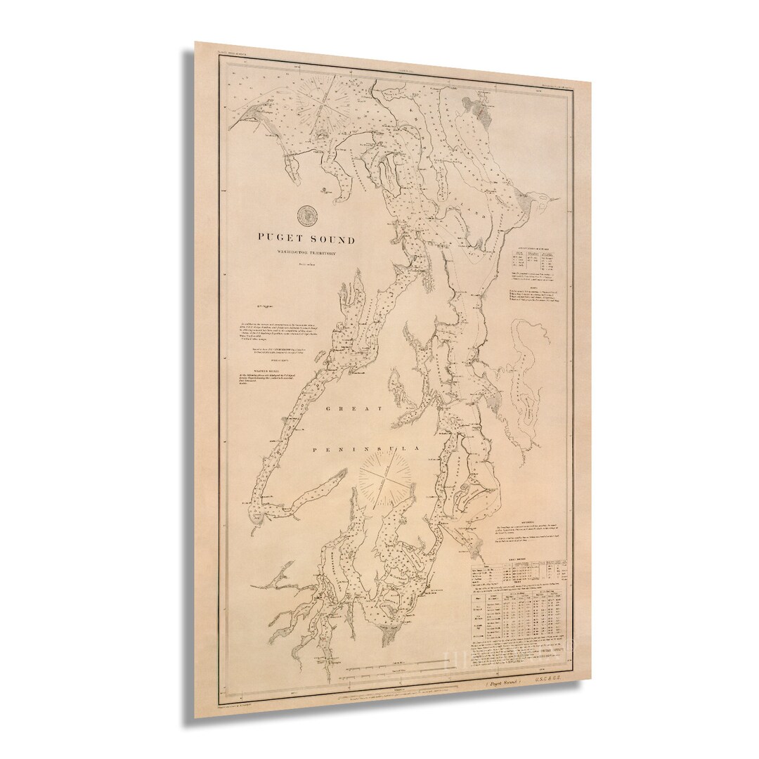 1889 Puget Sound Map - Vintage Map of Puget Sound Washington Wall Art ...