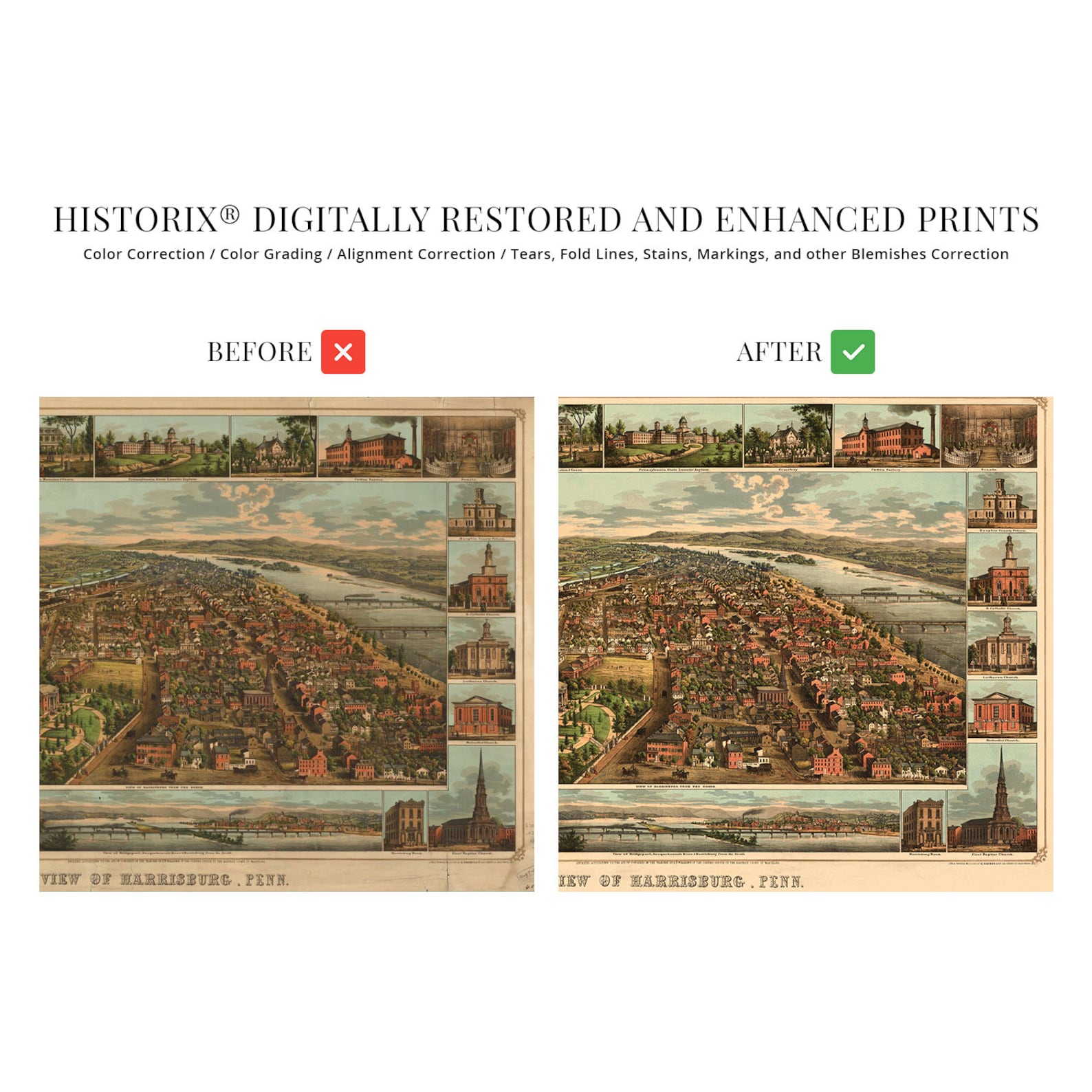 1855 Harrisburg Pennsylvania Map Poster - Vintage Harrisburg PA Map ...
