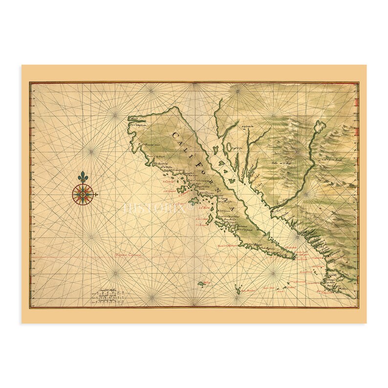 1650 California Shown as an Island Map Poster - Vintage Map of ...