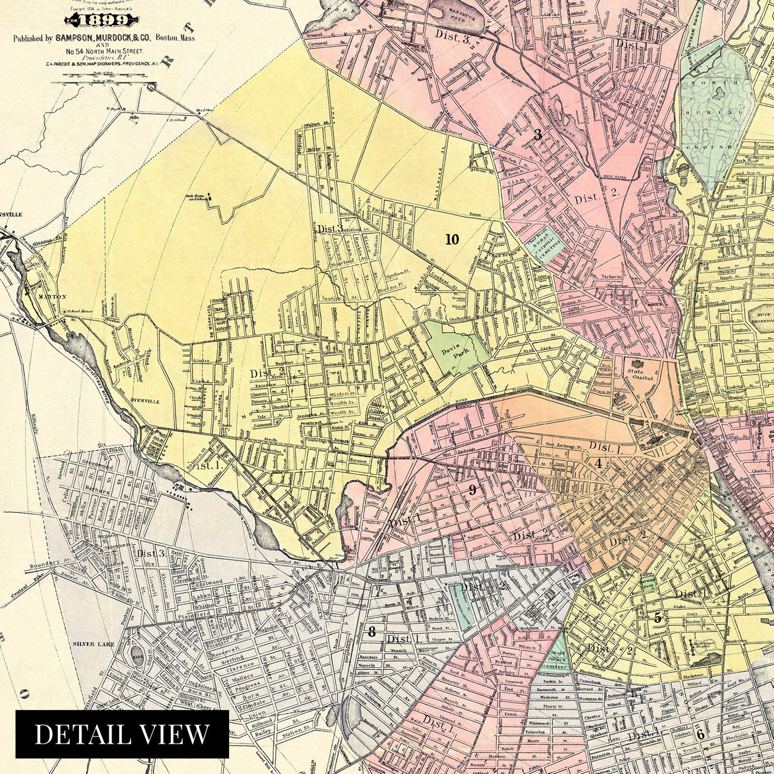 1899 Map of Providence Rhode Island Vintage Providence Map Bird's Eye ...