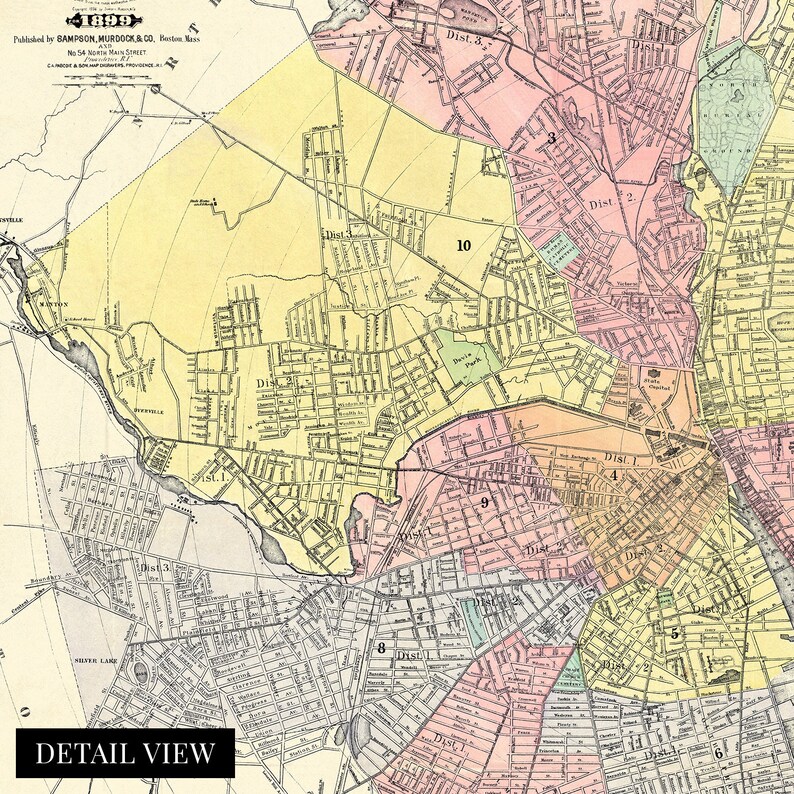 1899 Map of Providence Rhode Island Vintage Providence Map Bird's Eye ...