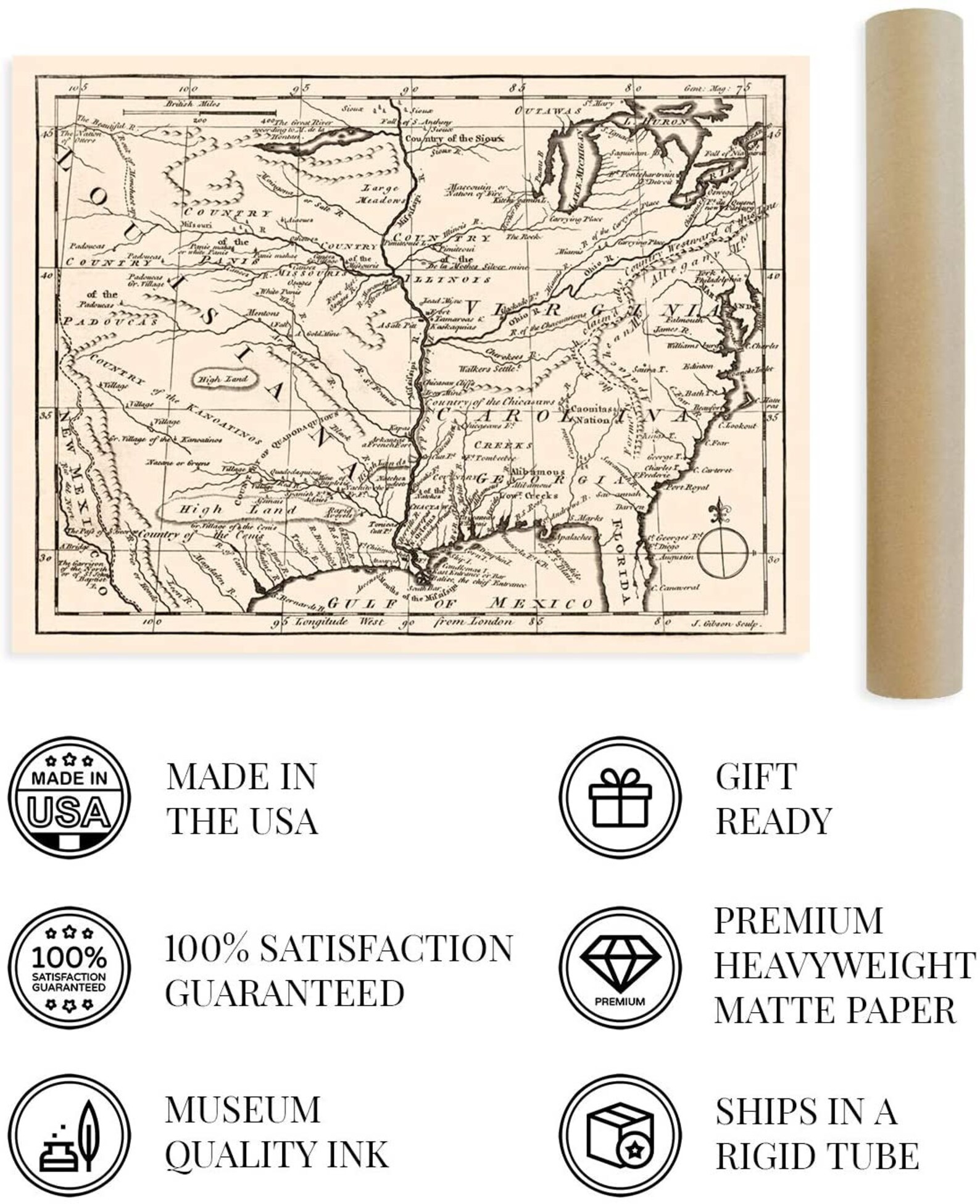 1763 Colonial America Map - Vintage Map of Colonial America Wall Art ...