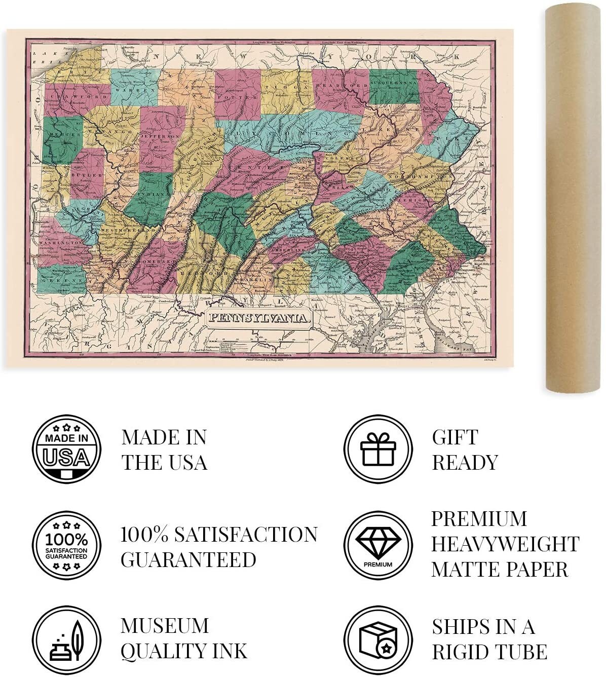 1829 Pennsylvania State Map - Vintage Map Pennsylvania Wall Art - Map ...