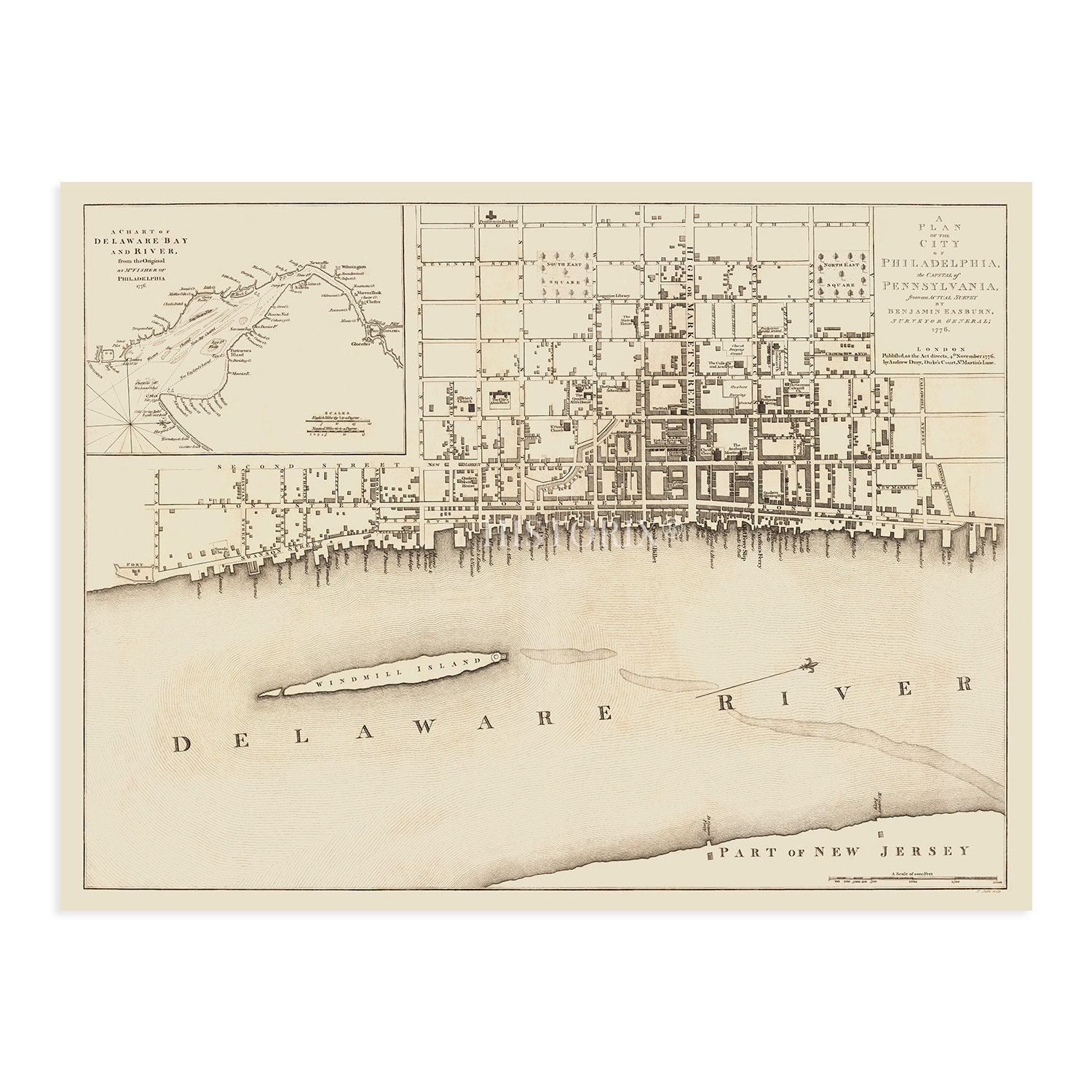 1776 Philadelphia Pennsylvania Map Vintage Map of - Etsy