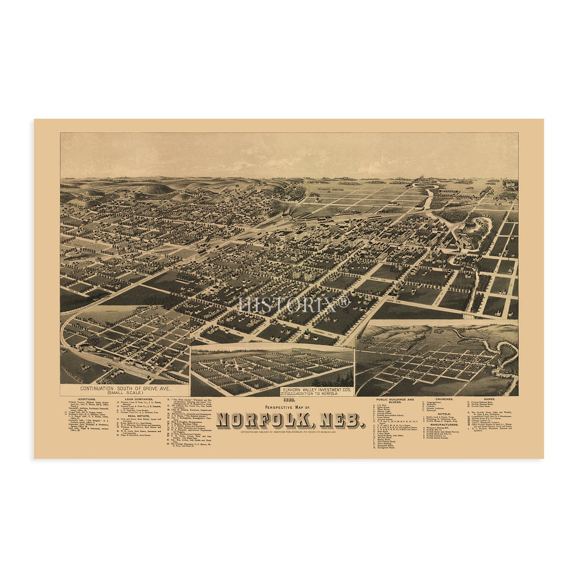 1889 Norfolk Nebraska Map History Map of Norfolk Wall Art - Etsy