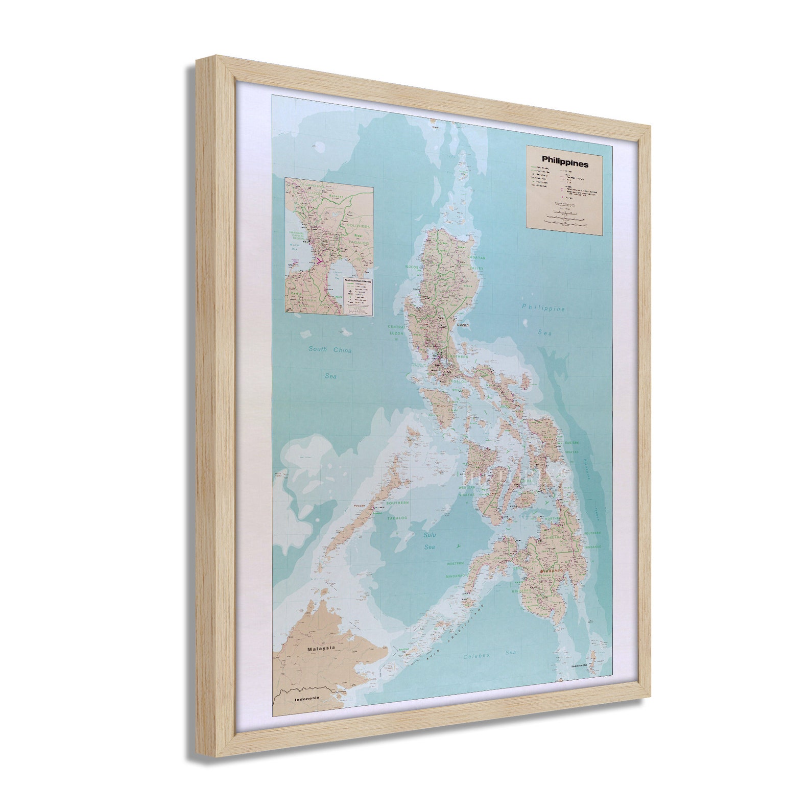 1990 Map of the Philippines Framed Vintage Map of Philippines Wall Map ...