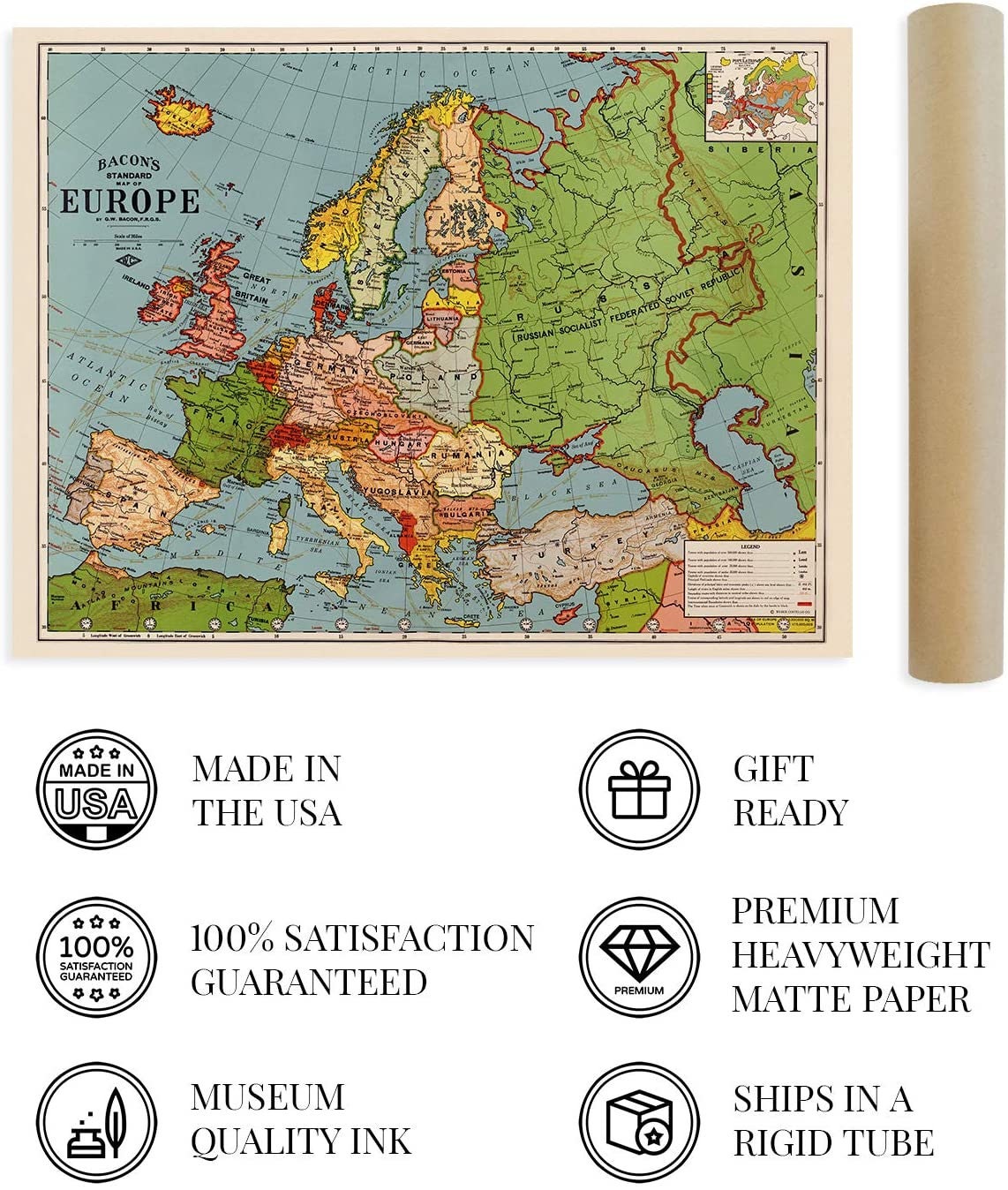 1925 Map of Europe Vintage Map Europe Wall Art Bacon's - Etsy