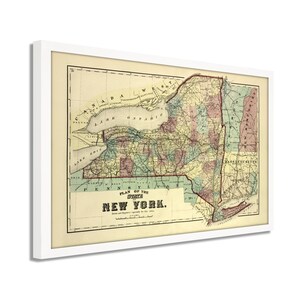1875 New York Map Framed Vintage Map of New York Historic New York Map ...
