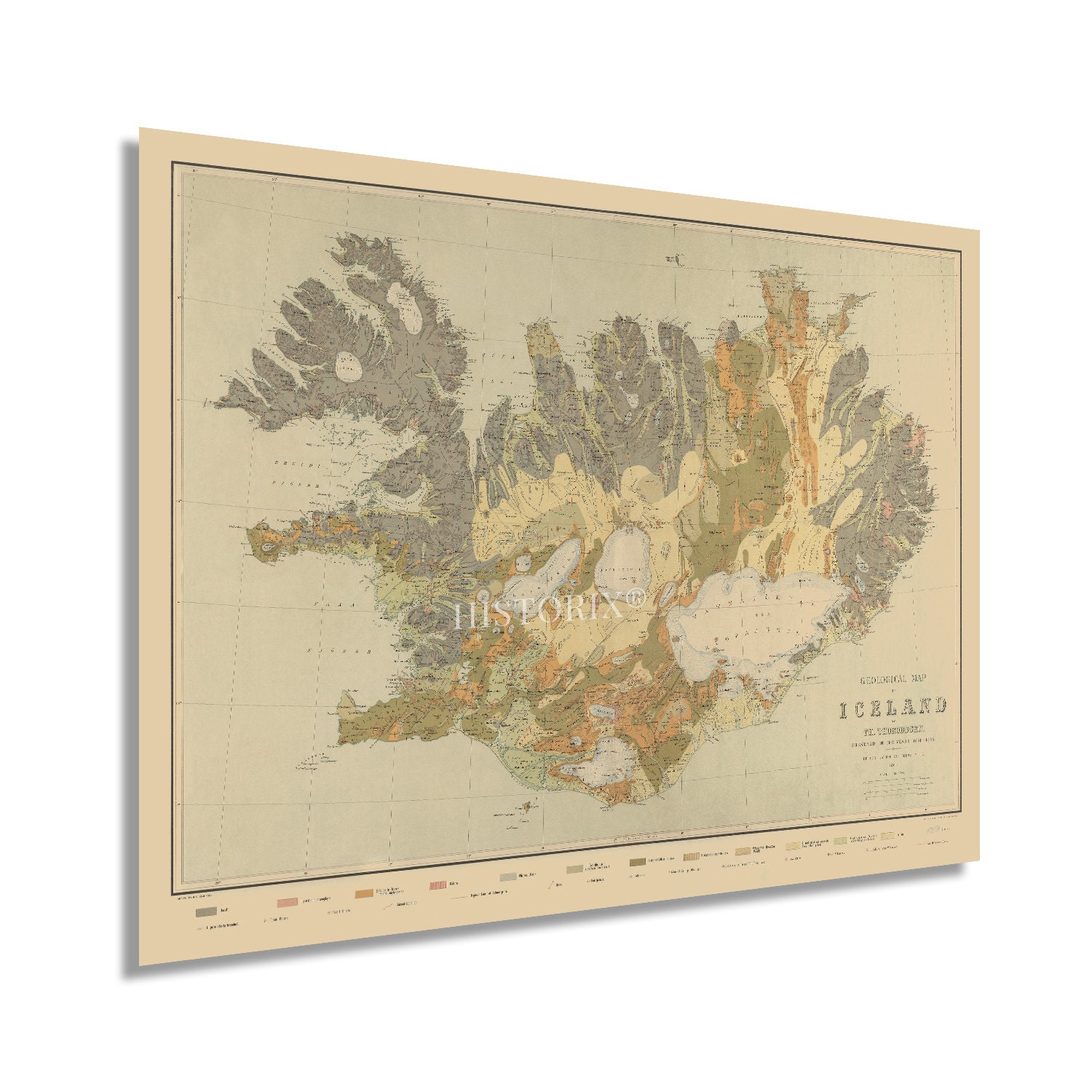1901 Iceland Map Poster - Geological Map of Iceland Poster - History ...