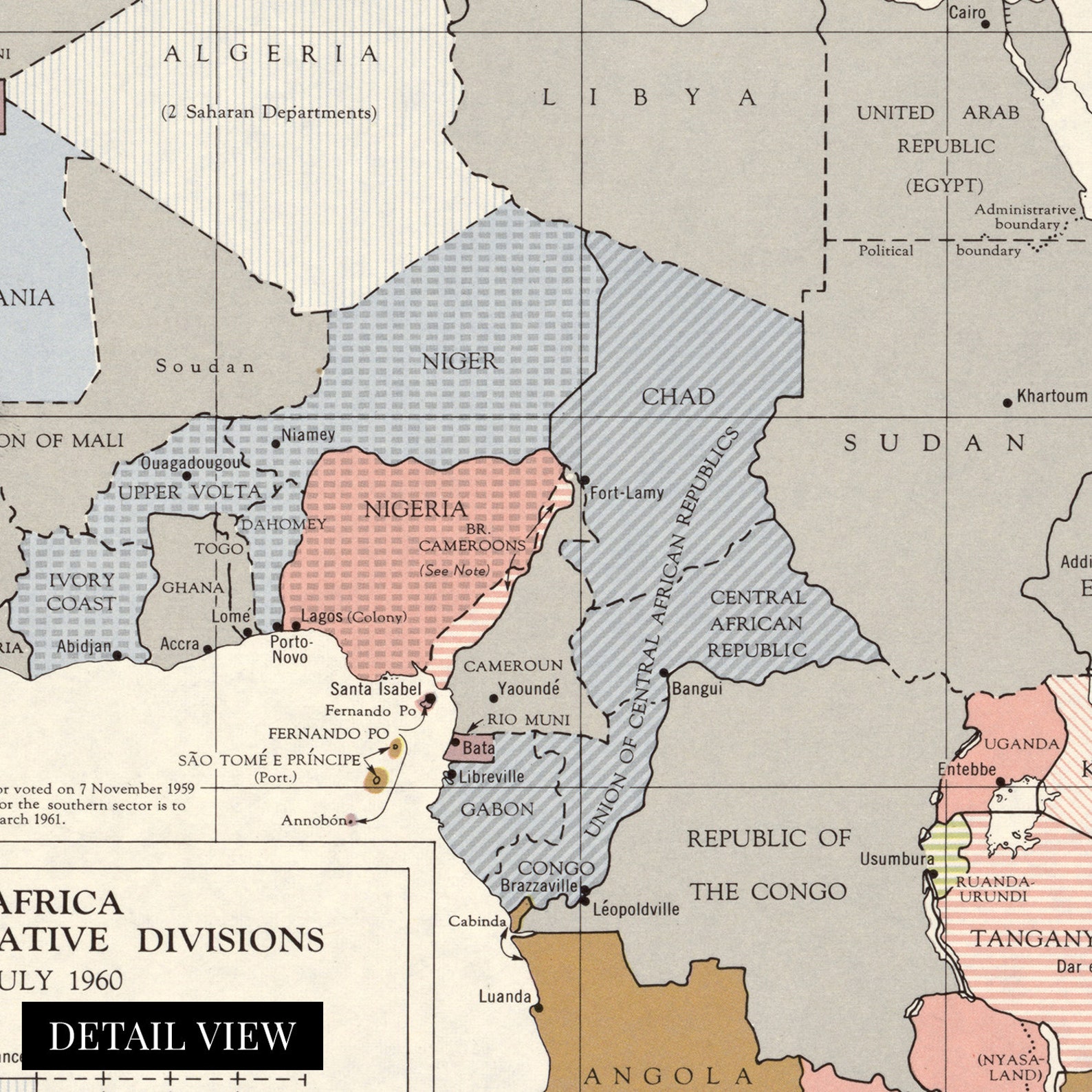 1960 Africa Map - Vintage Map of Africa Administrative Divisions ...