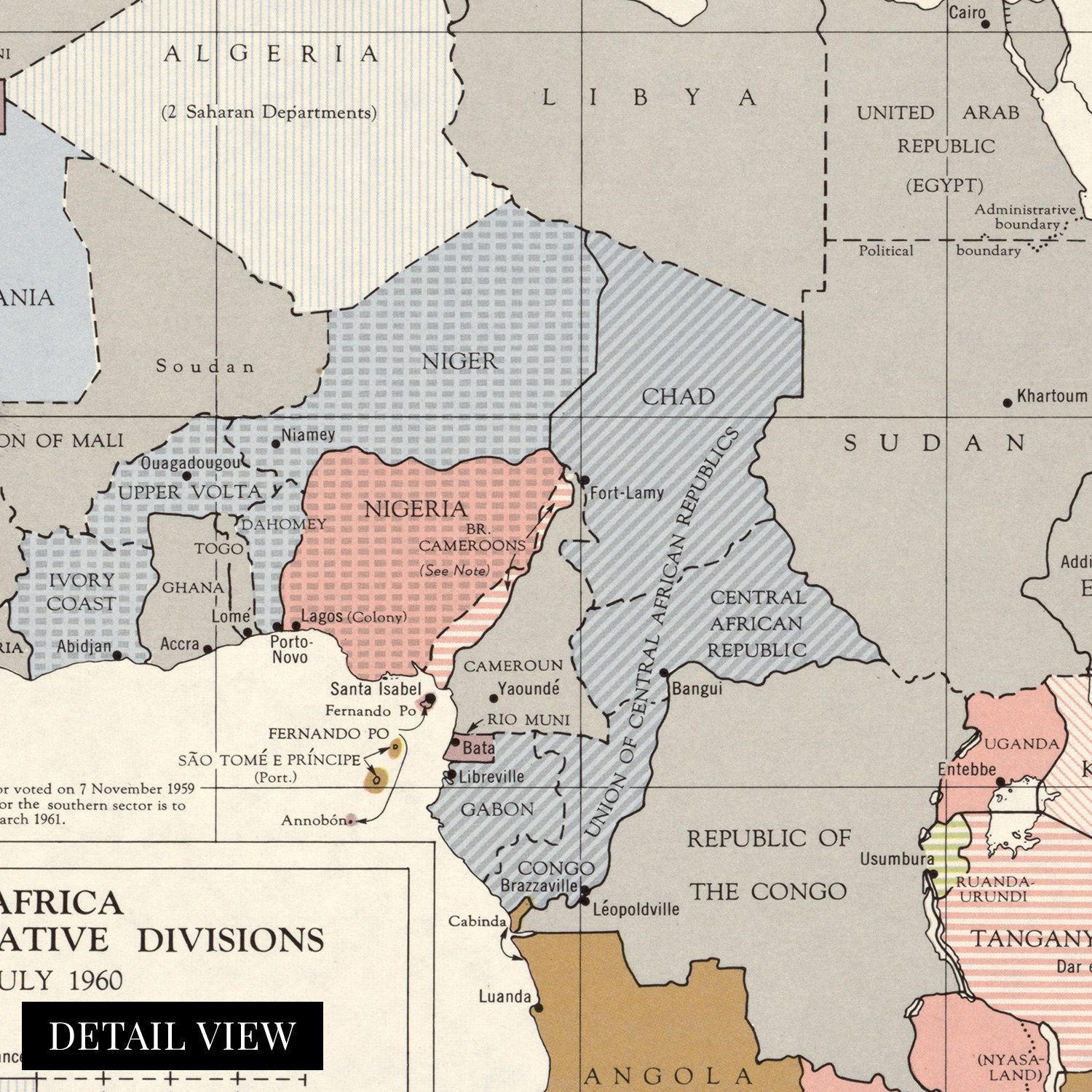 1960 Africa Map - Vintage Map of Africa Administrative Divisions ...