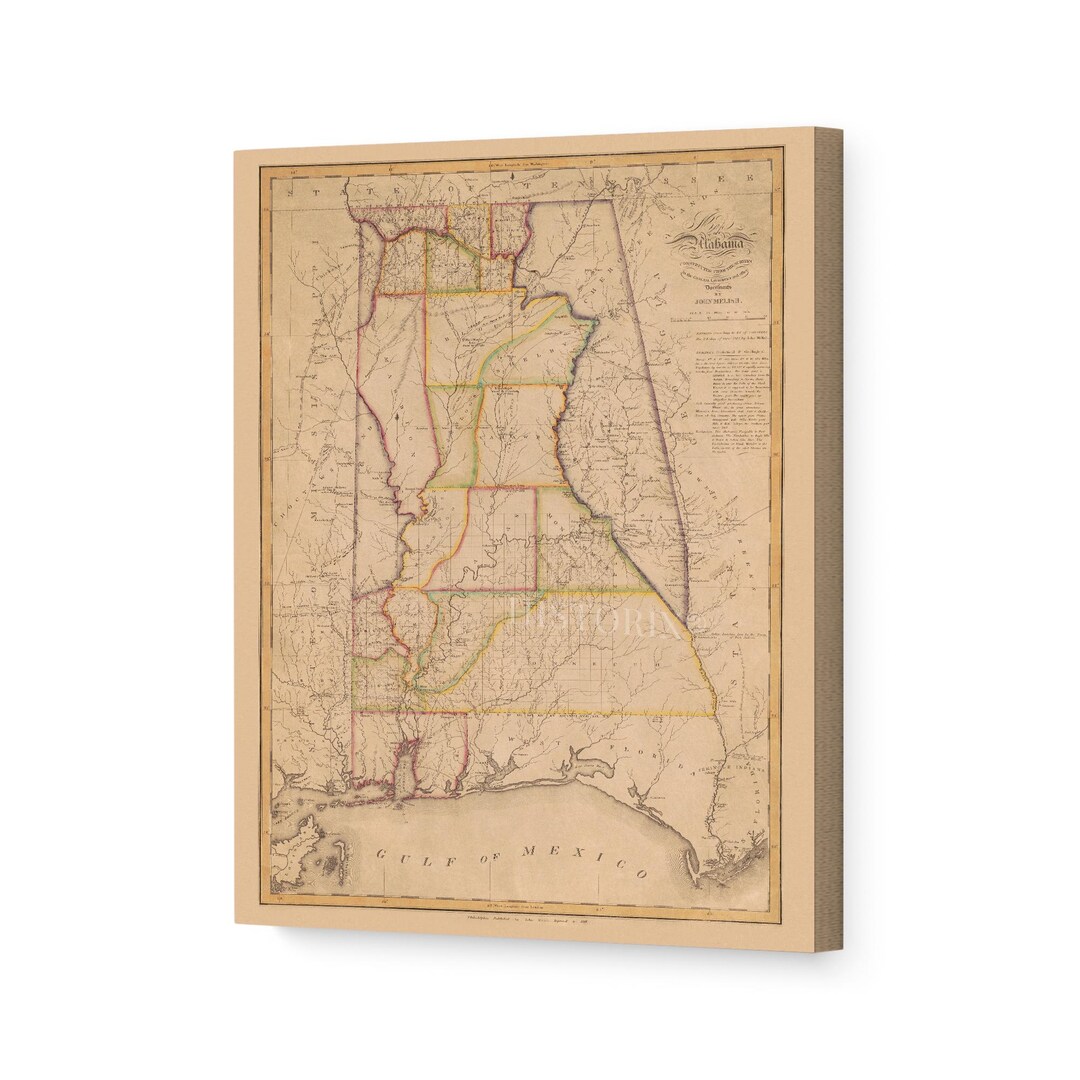 1819 Alabama Map Canvas Art - Canvas Wrap Vintage Alabama Map - Old ...