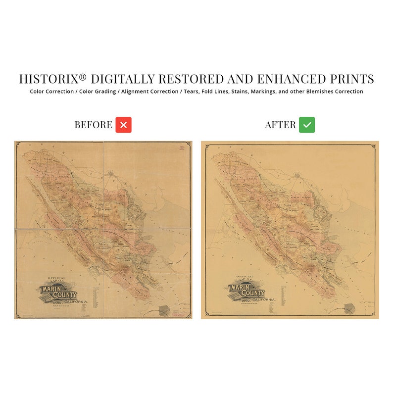 1892 Marin County Poster Map Vintage Map of Marin County - Etsy