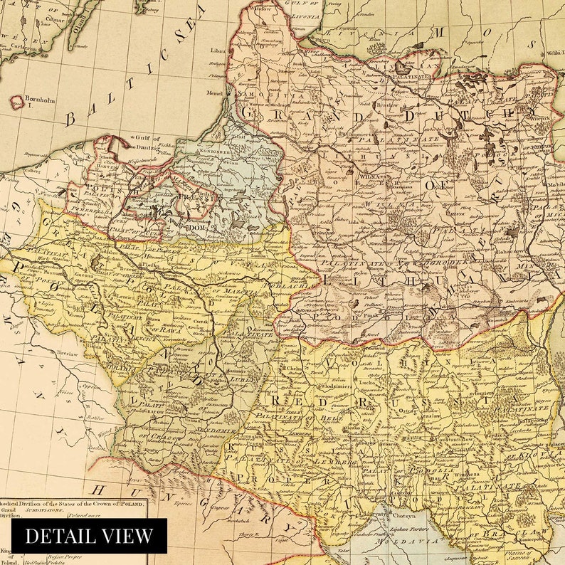 1770 Poland and Lithuania Map Poster - Vintage Map of Kingdom of Poland ...