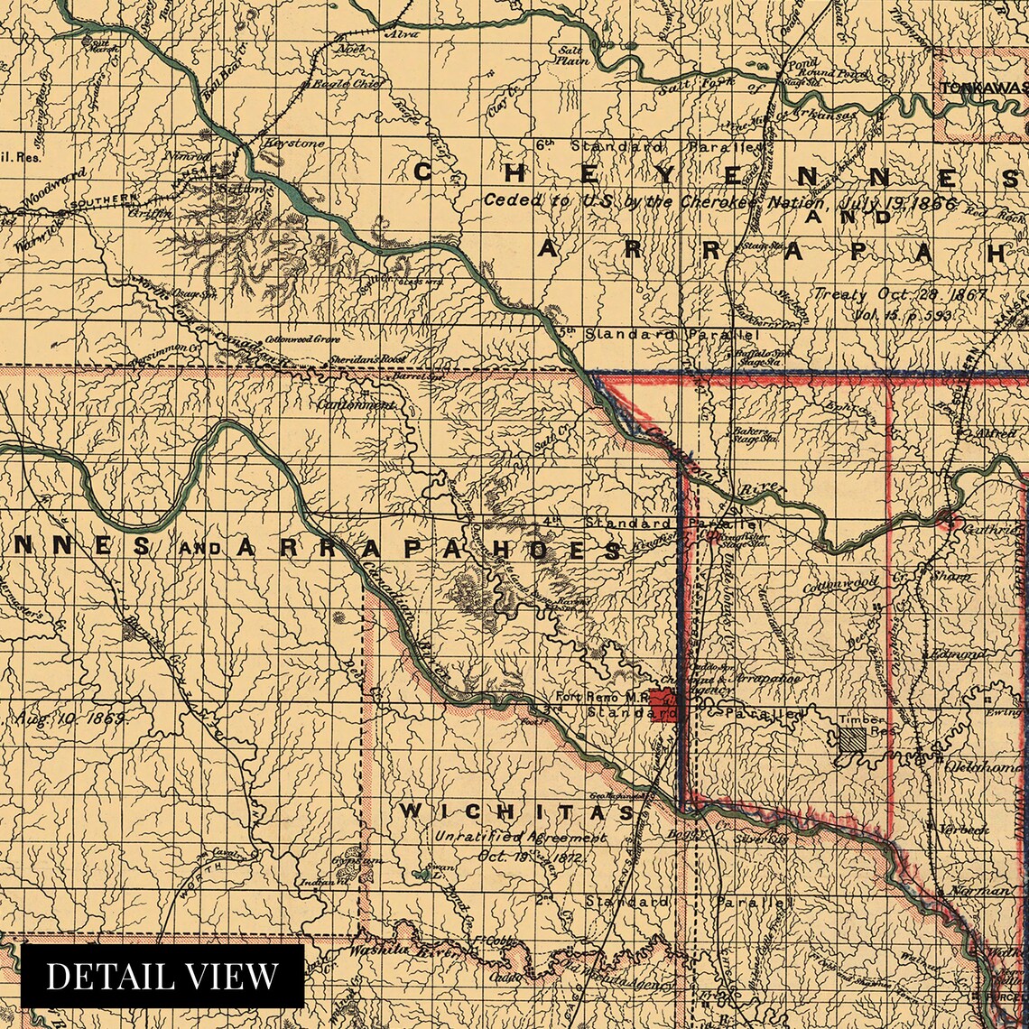 1887 Indian Territory Map Canvas Wrap Vintage Oklahoma Map - Etsy
