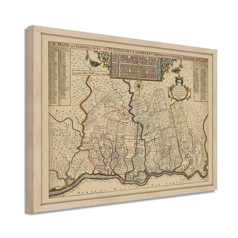 1687 Map of Pennsylvania Framed Vintage Pennsylvania Map Restored ...