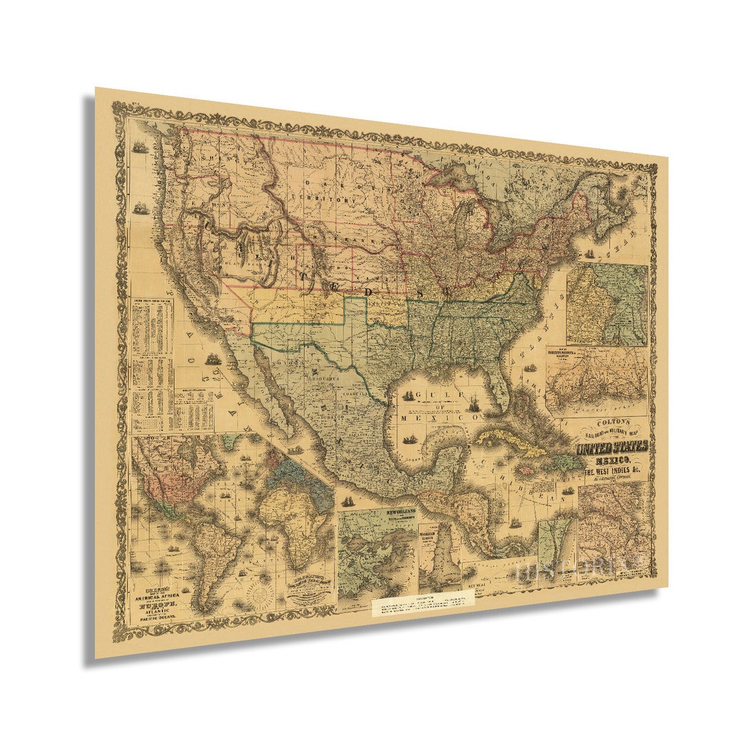 1862 United States Railroad and Military Map - Vintage Map of USA ...