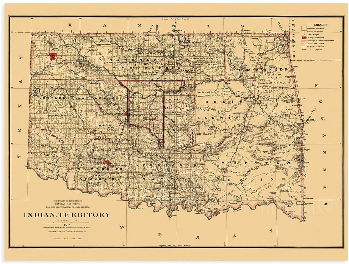 1887 Indian Territory Oklahoma Map Vintage Map of Oklahoma Wall Art ...