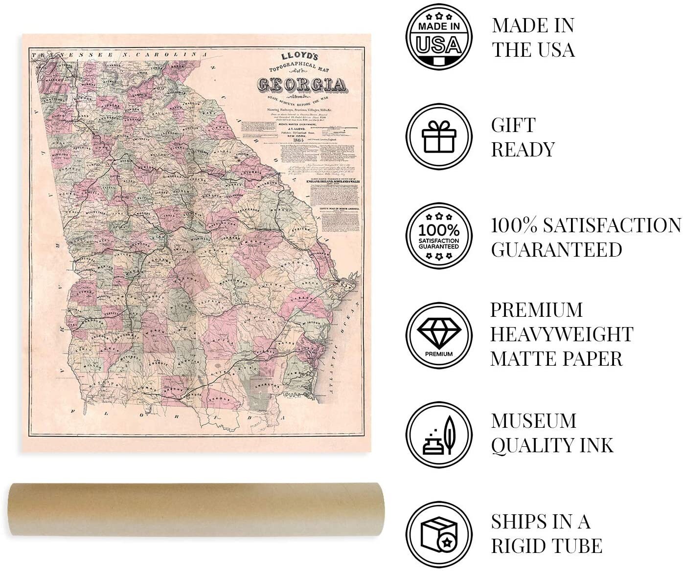 1864 Map of Georgia Poster Vintage Map of Georgia Wall Art Vintage ...