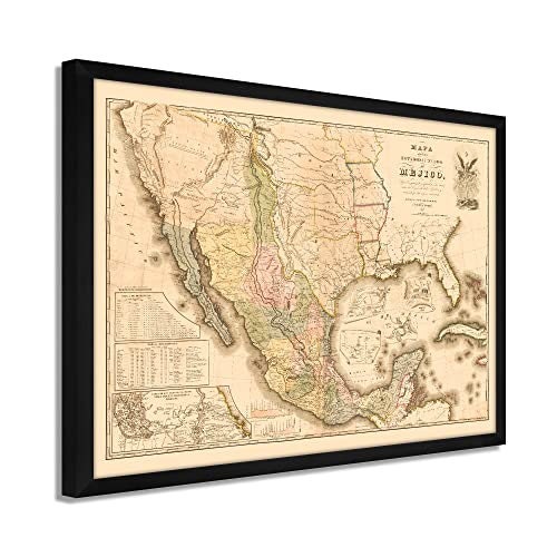 1847 Mexico Map Framed Vintage Mexico Wall Map History Map of Mexico ...