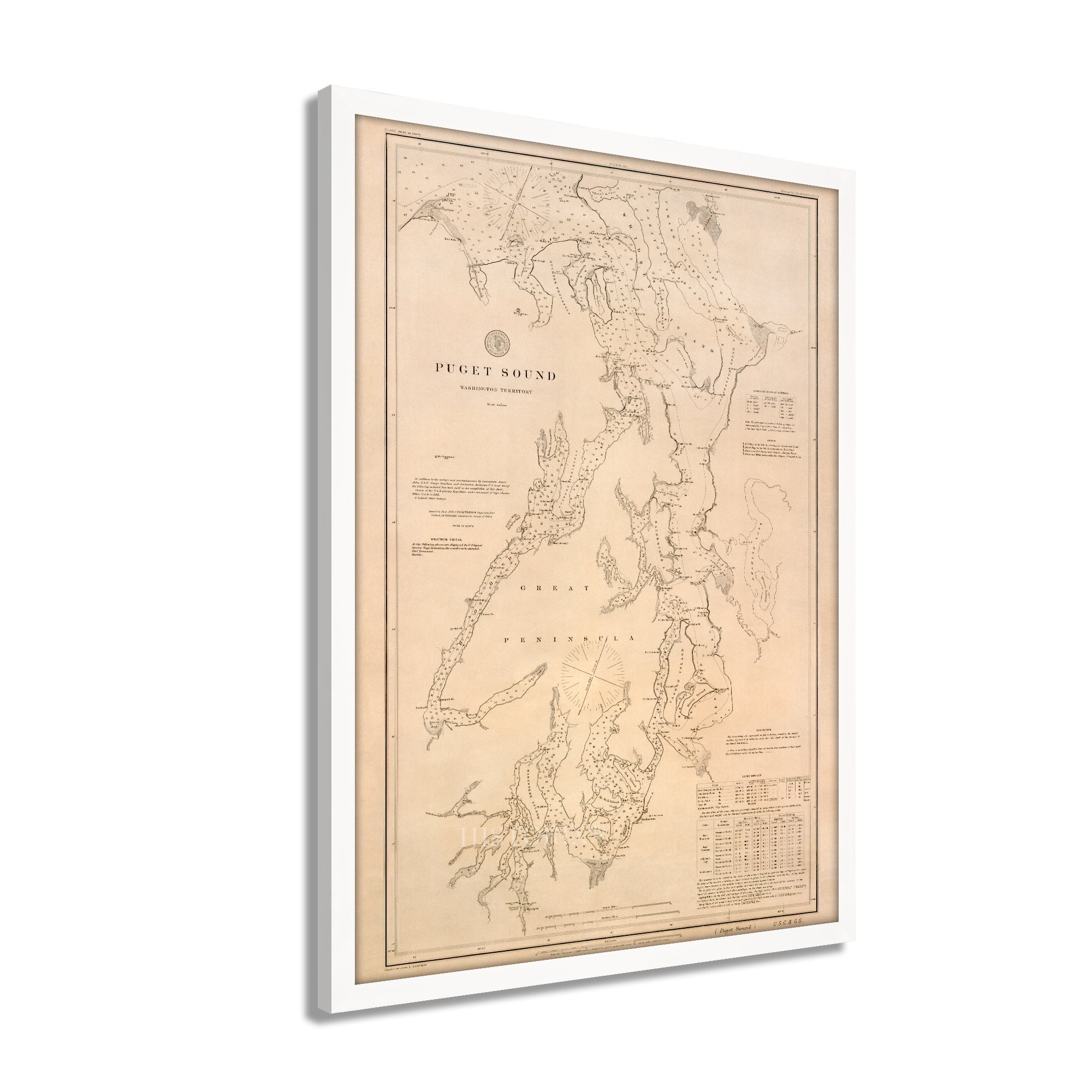 Mapa de Puget Sound de 1889 - Mapa antiguo enmarcado de Puget Sound ...