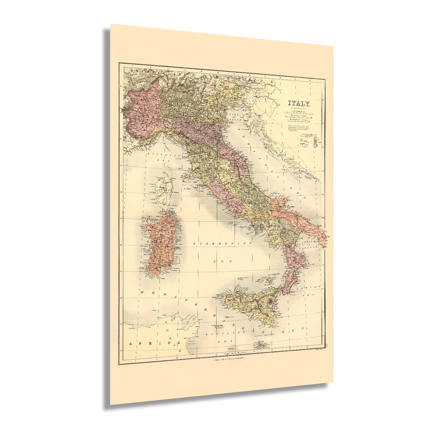1890 Italy Map Vintage Poster Map of Italy History Wall - Etsy