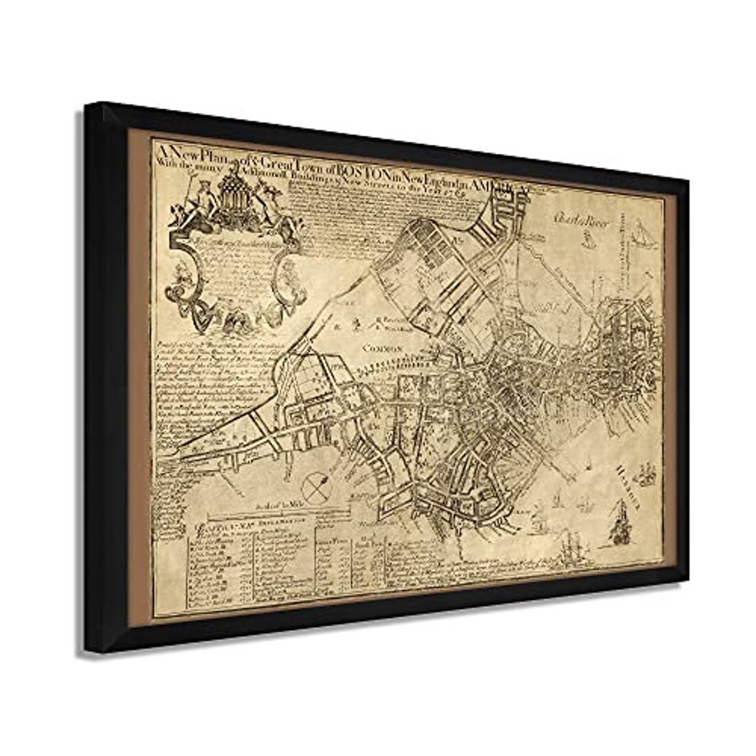 1769 Boston Map - Framed Vintage Map of Boston - New Plan of the Great ...