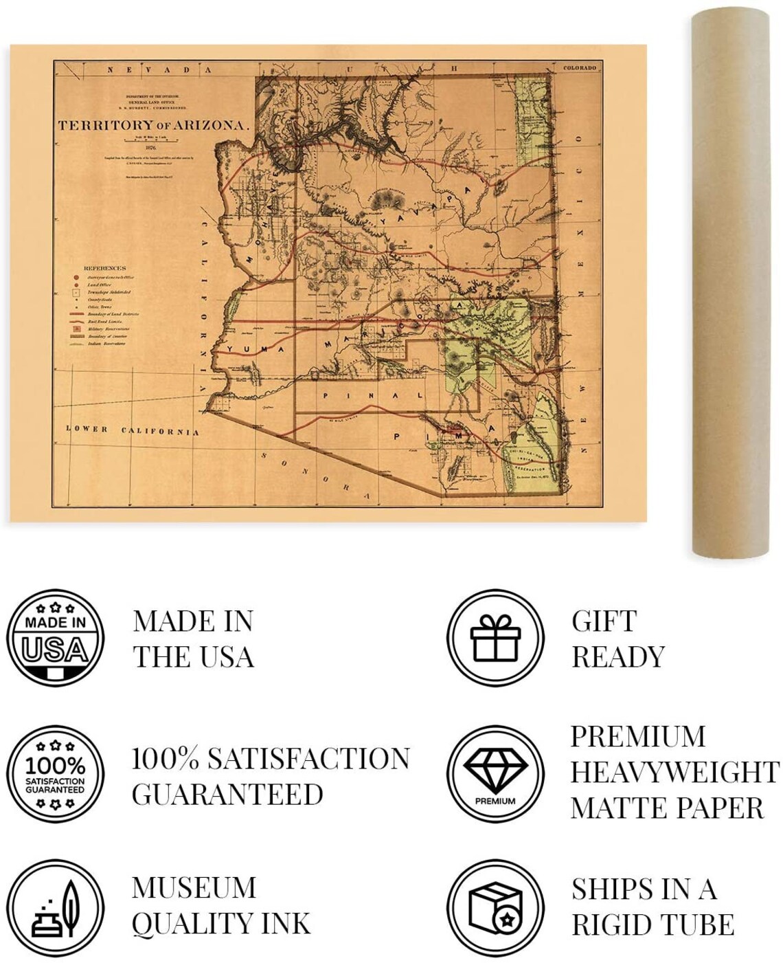 1876 Arizona Territory Map Vintage Arizona Map Old Arizona - Etsy