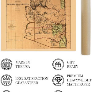 1876 Arizona Territory Map - Vintage Arizona Map - Old Arizona ...