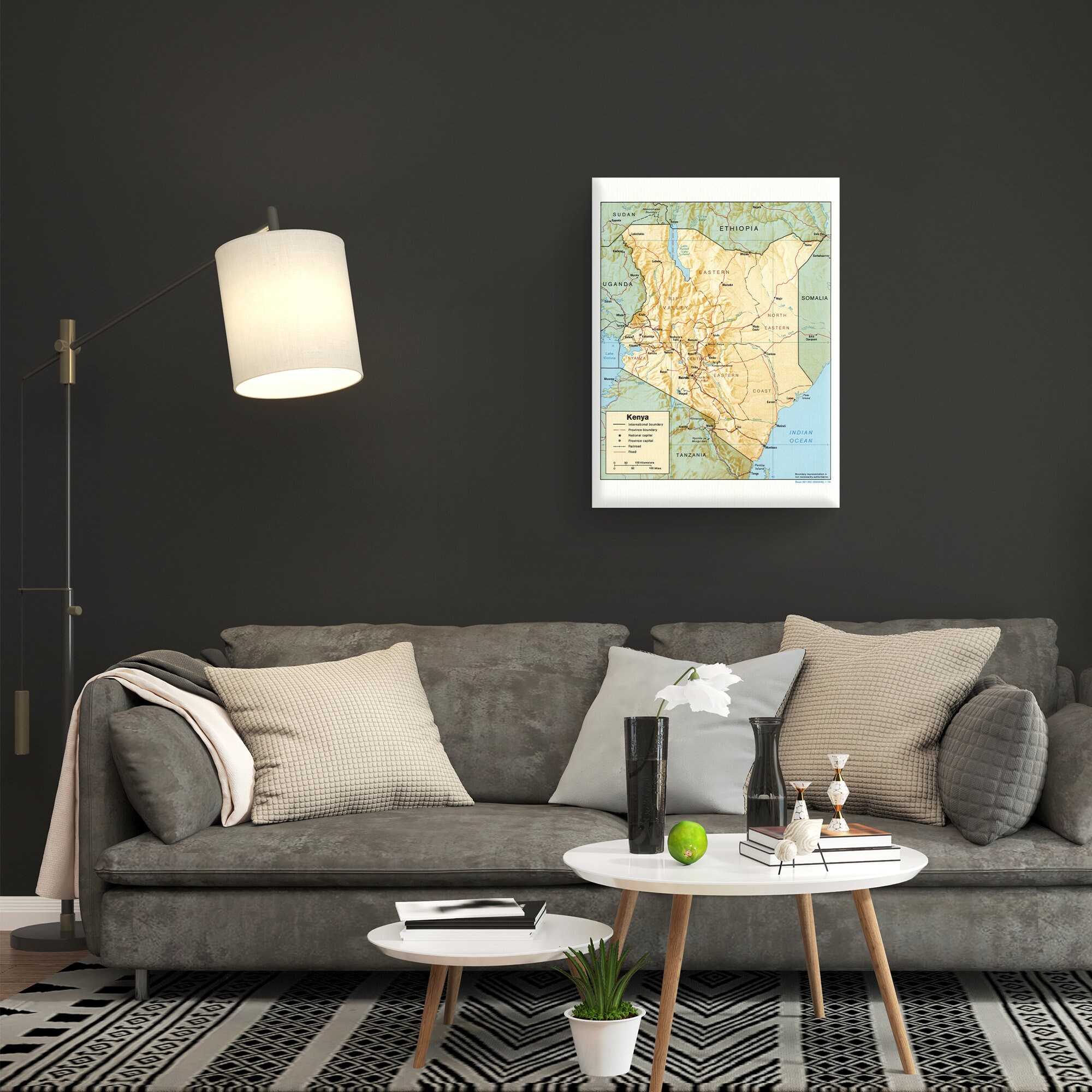 1988 Kenya Map Art Canvas Wrap Vintage Map of Kenya Historic Kenya Map ...