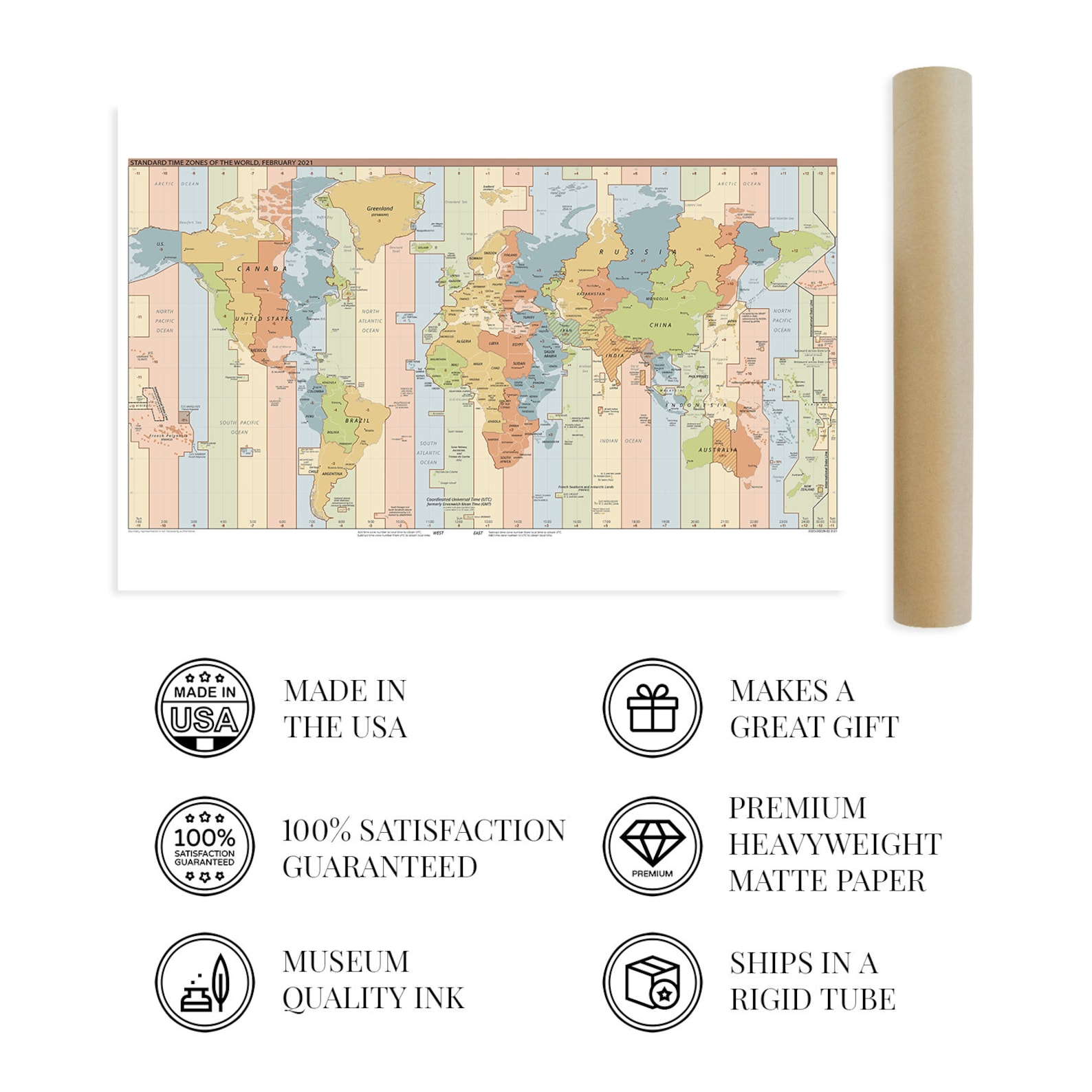 2021 Standard Time Zones of the World Map - Map of the World Time Zones ...