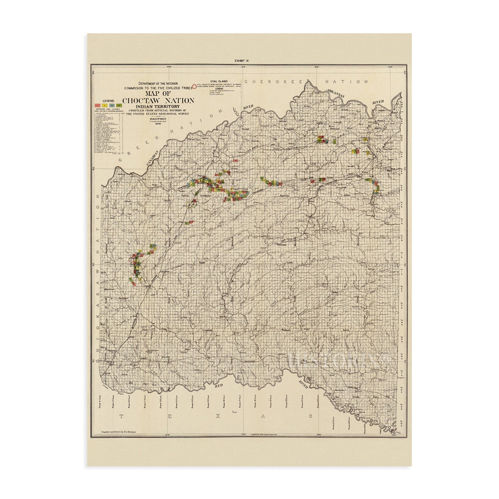1900 Choctaw Nation Indian Territory Map Vintage Map of - Etsy