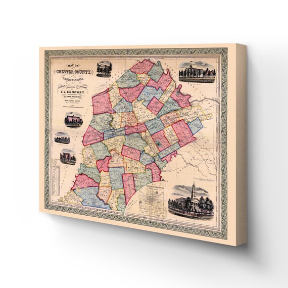 1856 Chester County Map Canvas Wrap Vintage Pennsylvania Map - Etsy