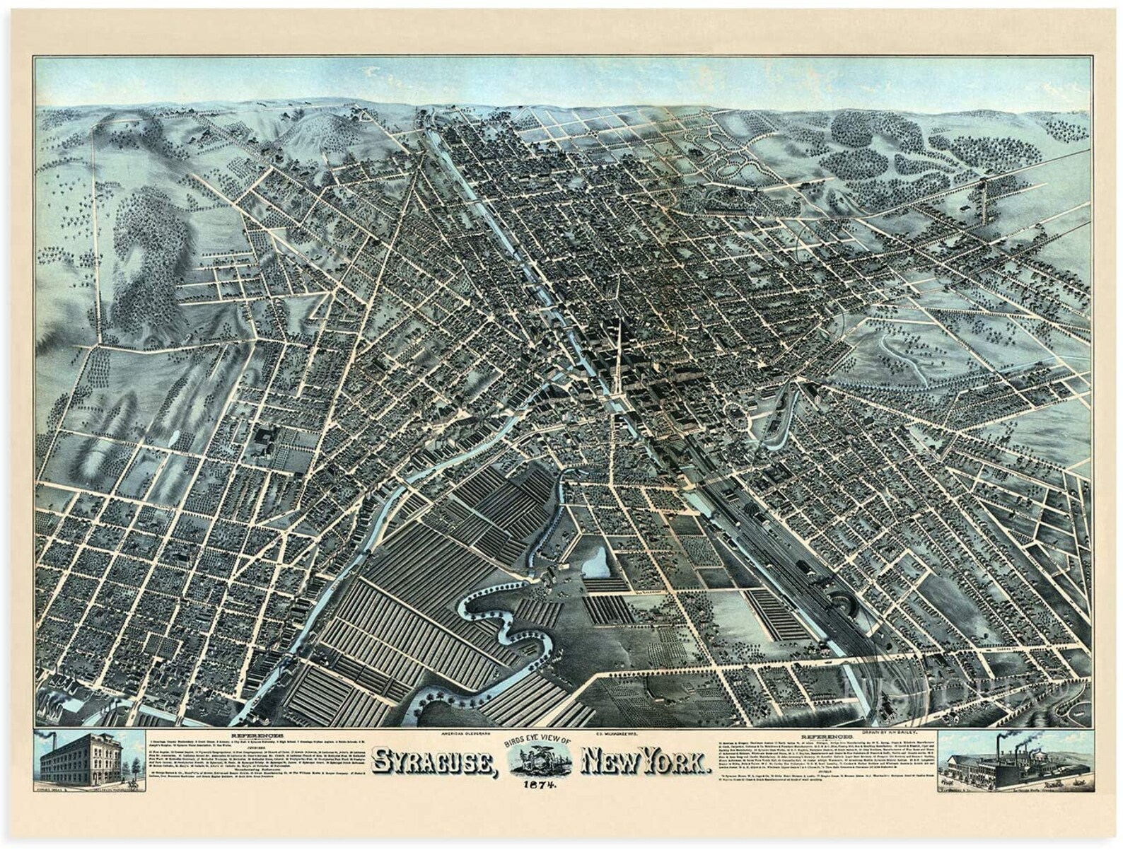 1874 Syracuse New York Map Wall Art Old Map of Syracuse NY | Etsy