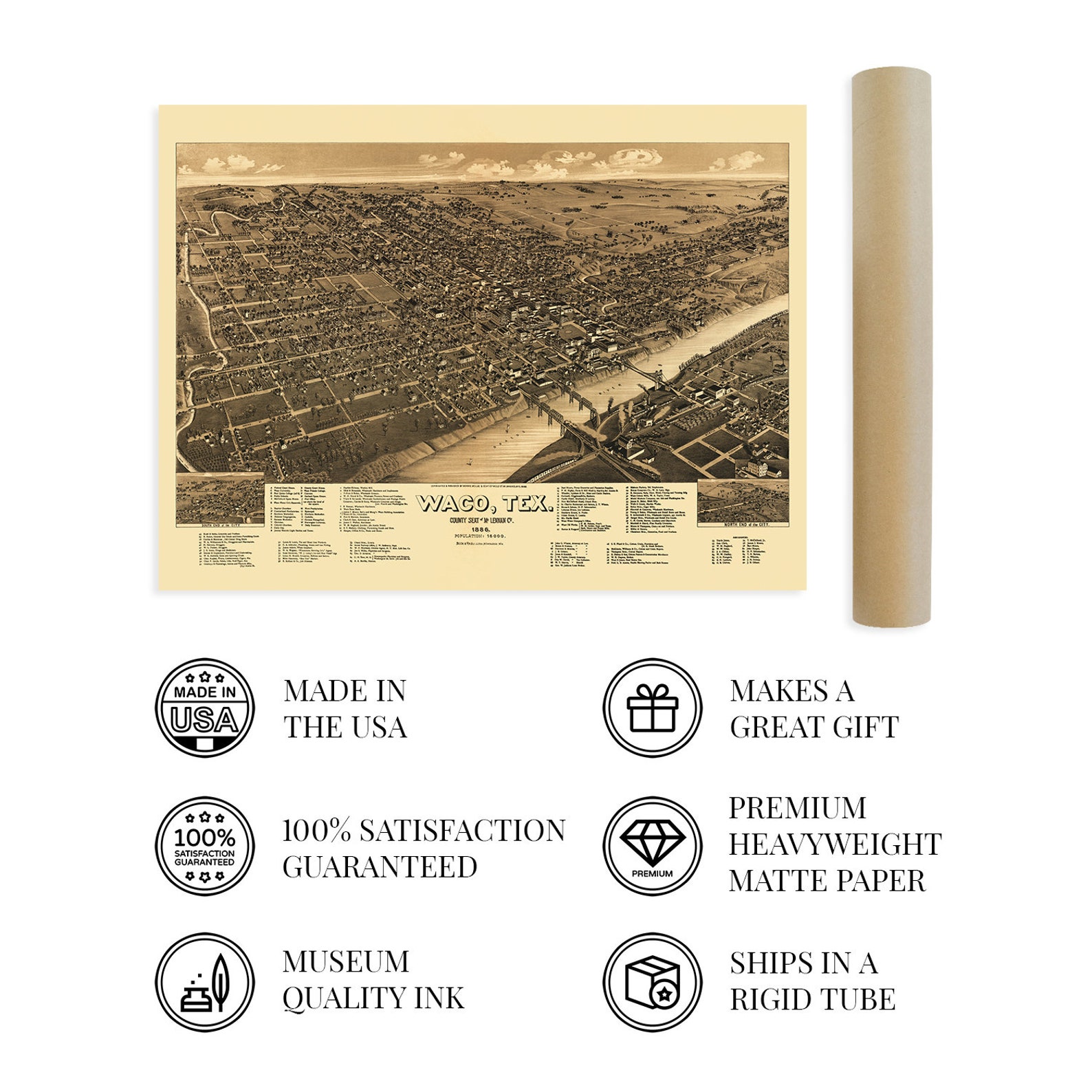 1886 Waco Texas Map - Map of Waco Mclennan County Map - History Map of ...