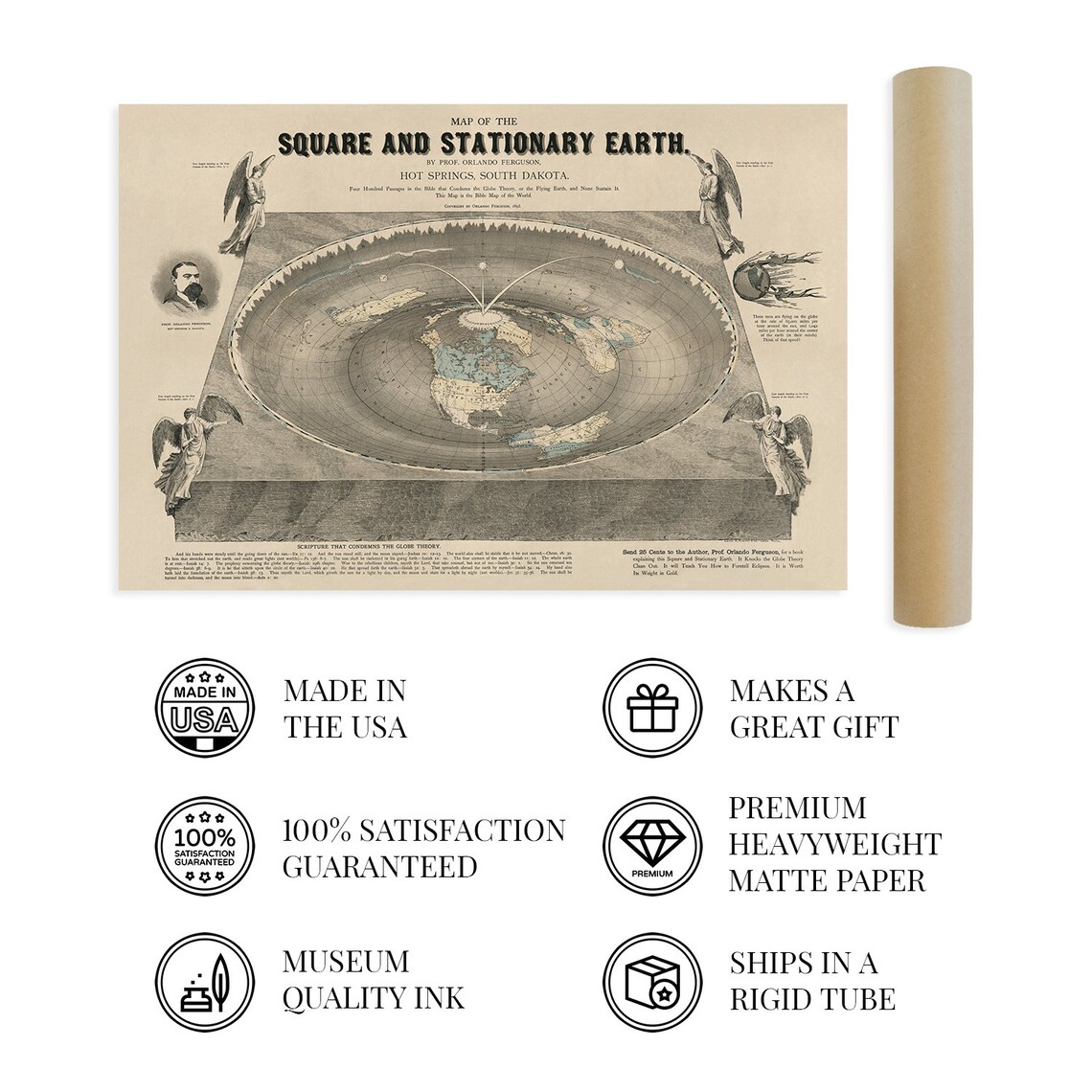 1893 Flat Earth Map of the World Old Map of the Square and Stationary ...