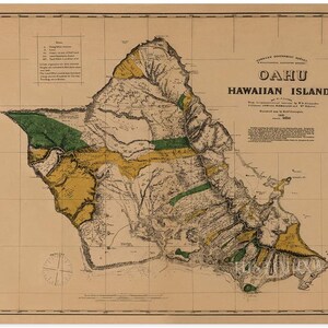 1881 Oahu Hawaii Vintage Map - Vintage Map of Oahu Hawaii Wall Art ...