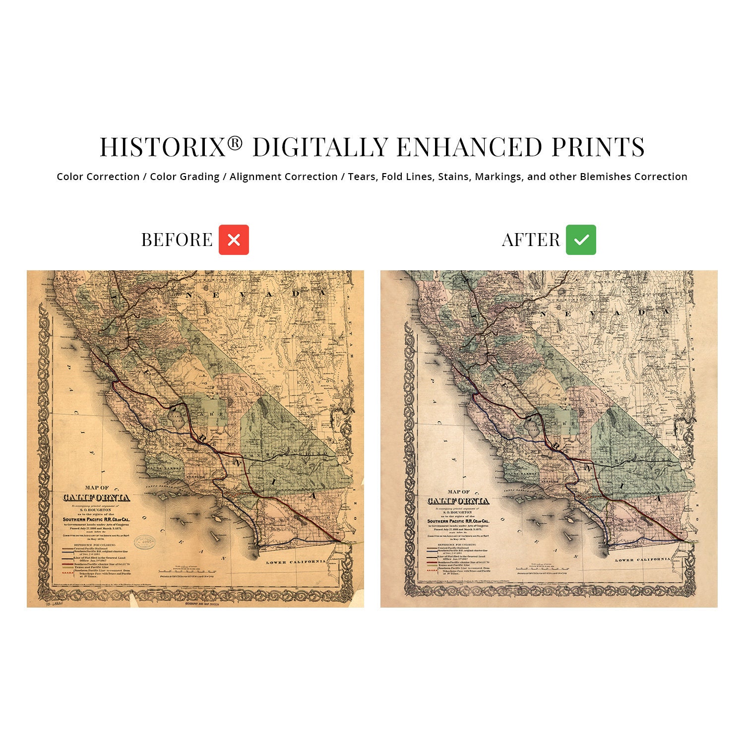 1876 Map of California - Vintage Map Wall Art - Map of California ...