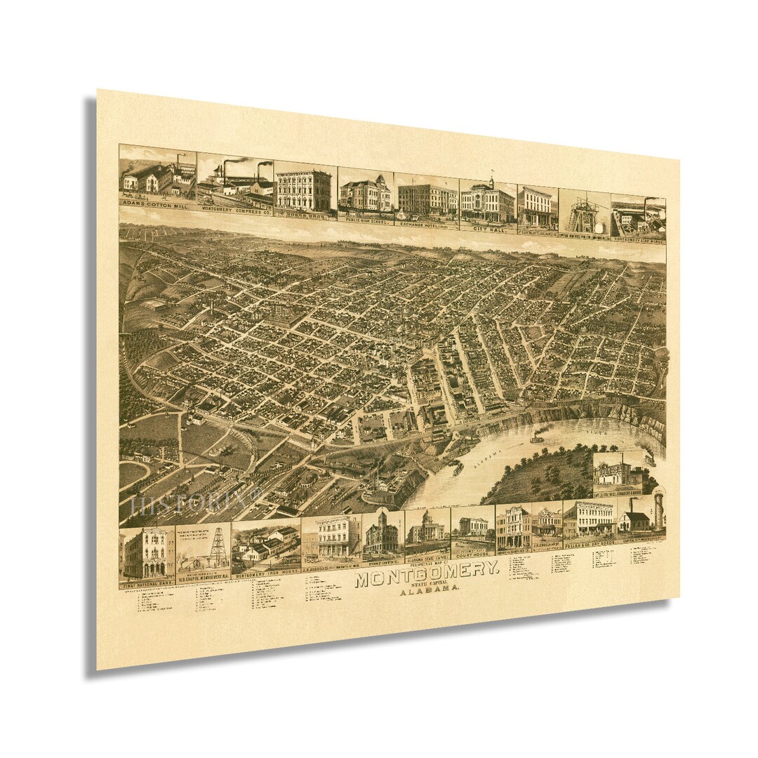 1887 Montgomery Alabama Map Poster - Vintage Perspective Map of ...