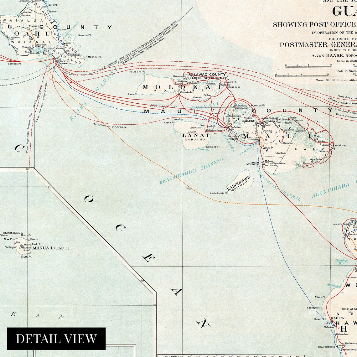 1903 Hawaii Samoan Islands & Guam Map - Post Route Map of the Territory ...