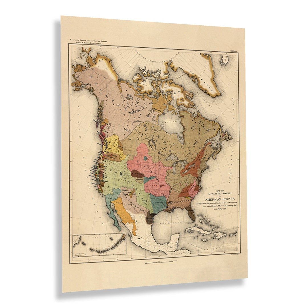 HISTORIX Vintage 1890 Map of Linguistic Stocks of American Indians ...