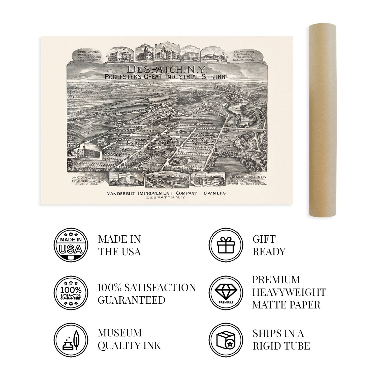 1890 Despatch Rochester NY Map Vintage Map of Rochester NY History Map ...