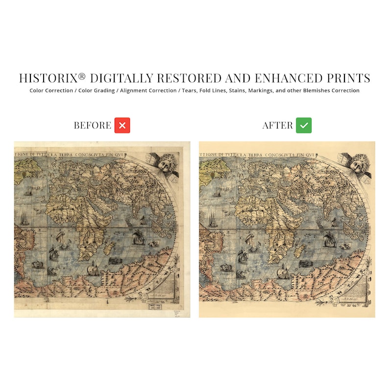 1565 World Map Poster Old Map of the World History Map of the Universal ...