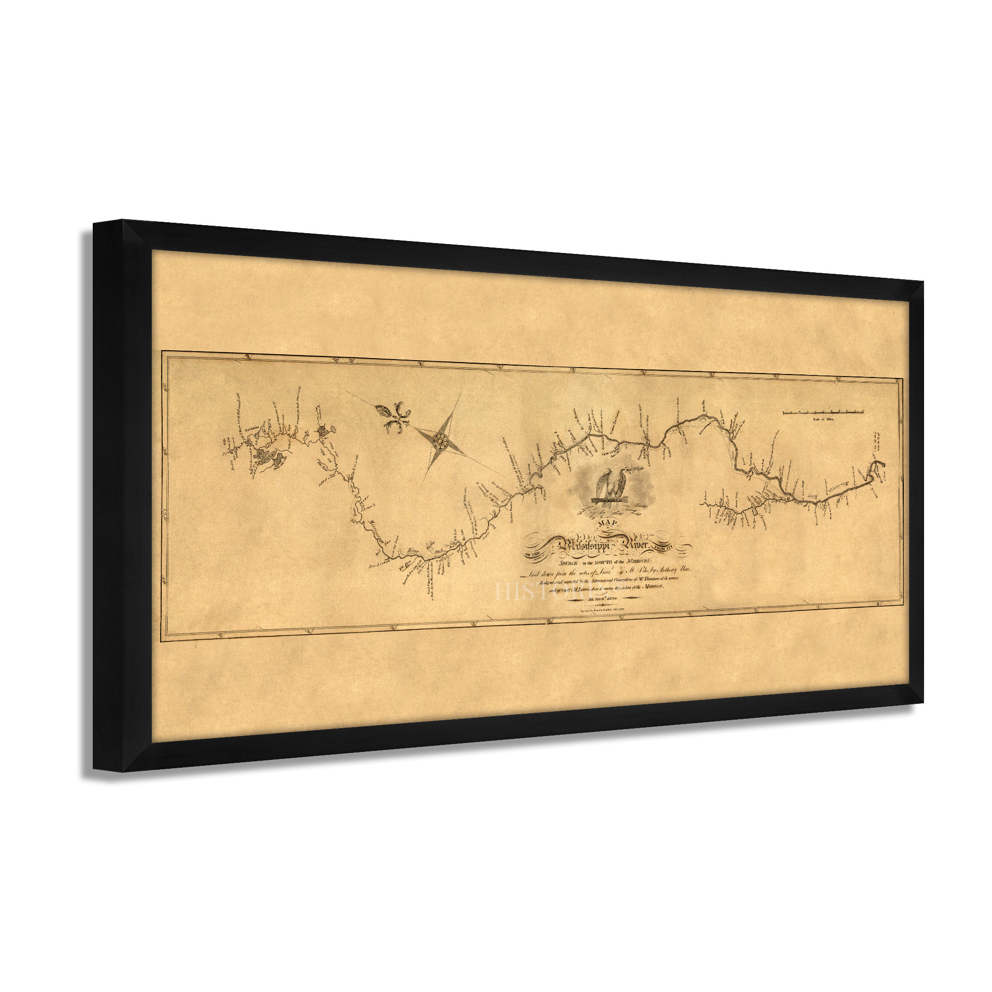 1811 Mississippi River Map Framed Vintage Map of the Mississippi River ...
