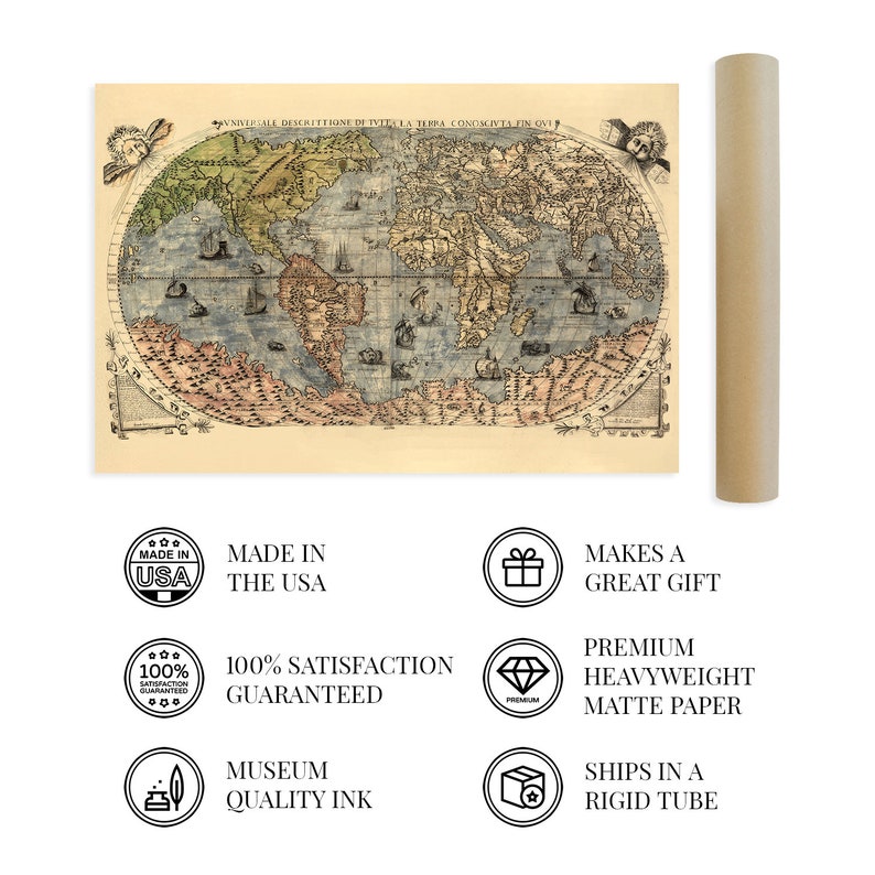 1565 World Map Poster Old Map of the World History Map of the Universal ...